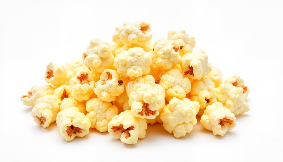 Buttered Popcorn Pieces Isolated on White Background, Snacking Delight ...