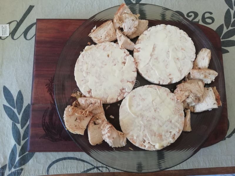 Buttered Rice Cakes and Chicken Stock Image - Image of snack, cakes ...