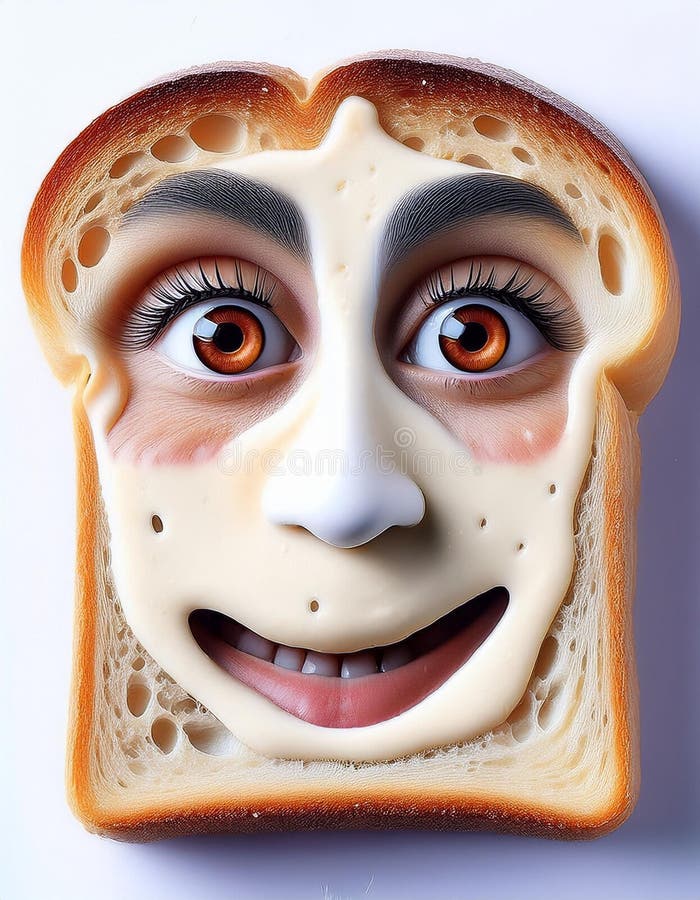 Buttered Slice of Toast with the Face of a Funny Character Stock ...