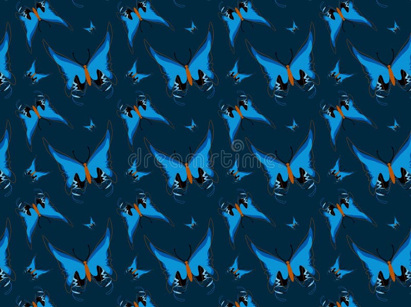 Butterflies on Blue Background, Repeated Pattern Stock Illustration ...