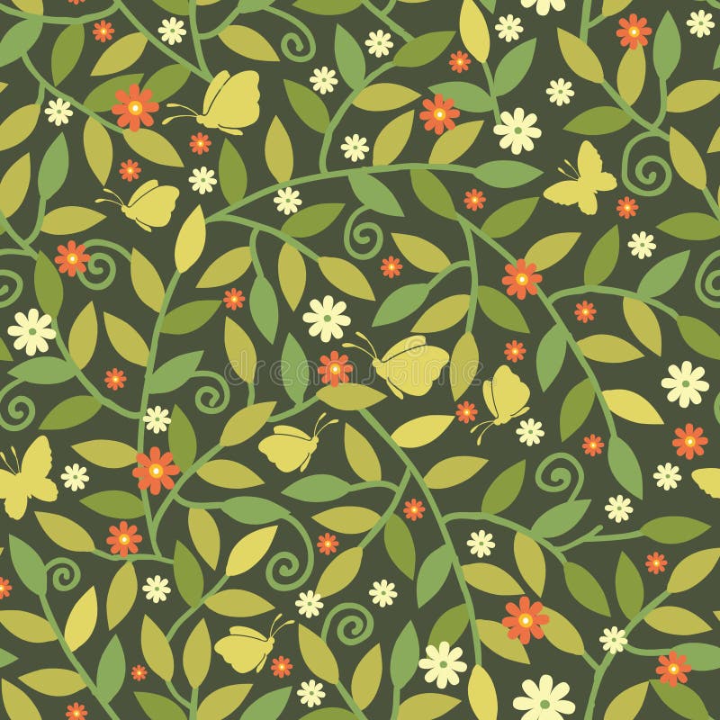 Floral Butterflies Vector Seamless Pattern Stock Vector - Illustration ...
