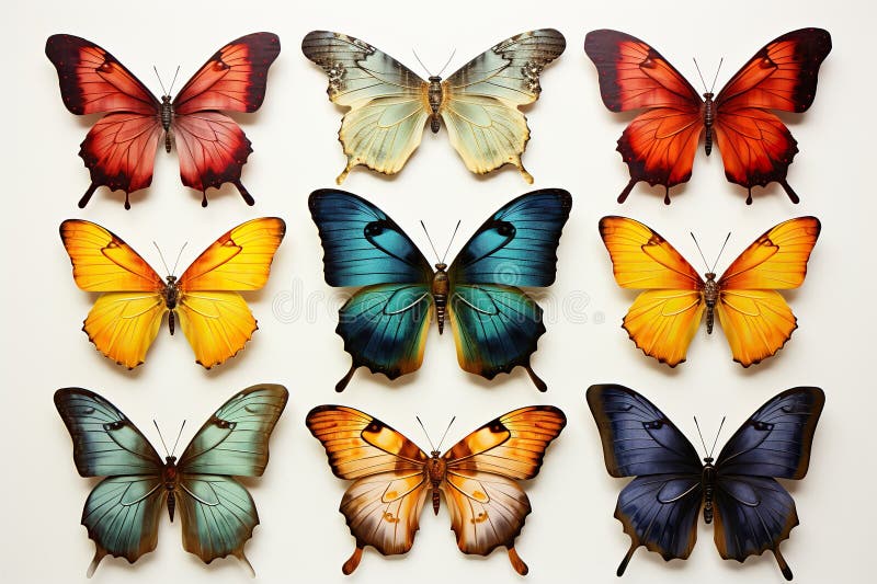 Butterflies of Different Colors on a White Background. Butterflies of ...