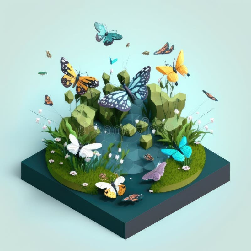 Butterflies and Dragonflies, Isometric Low Poly View AI Generation ...