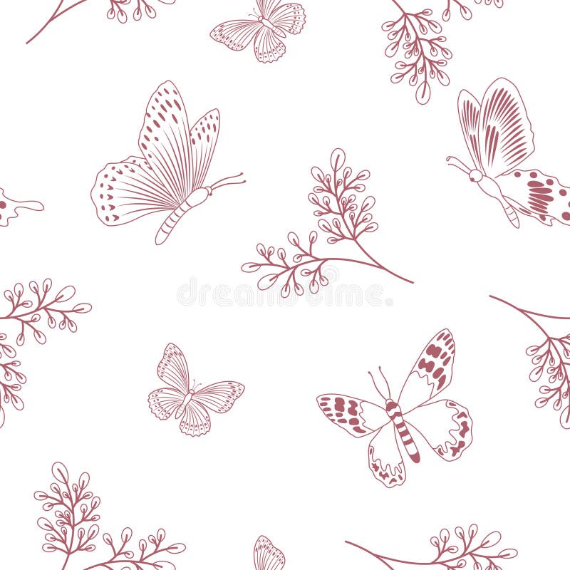 Butterflies and Flower Seamless Pattern. Stock Vector - Illustration of ...