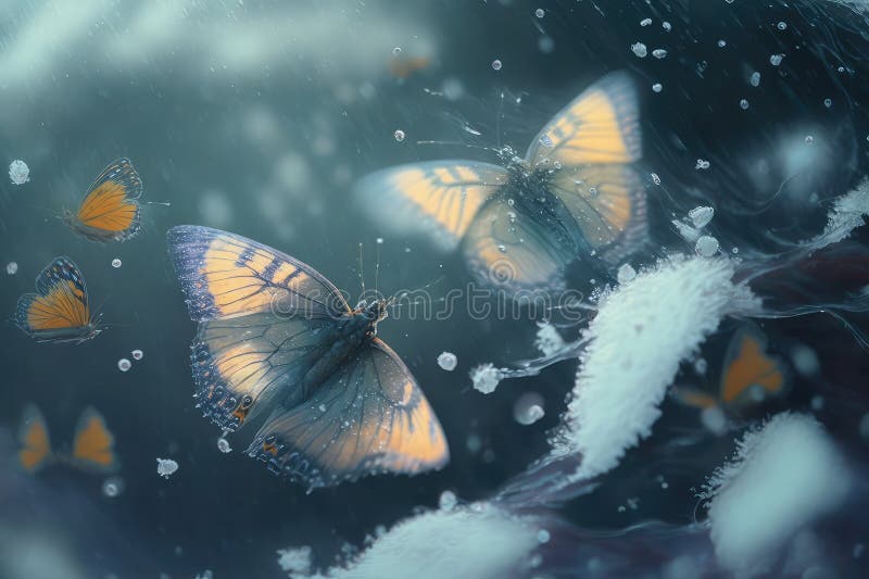 Butterflies Fluttering in Blizzard, Their Delicate Wings a Blur Stock ...