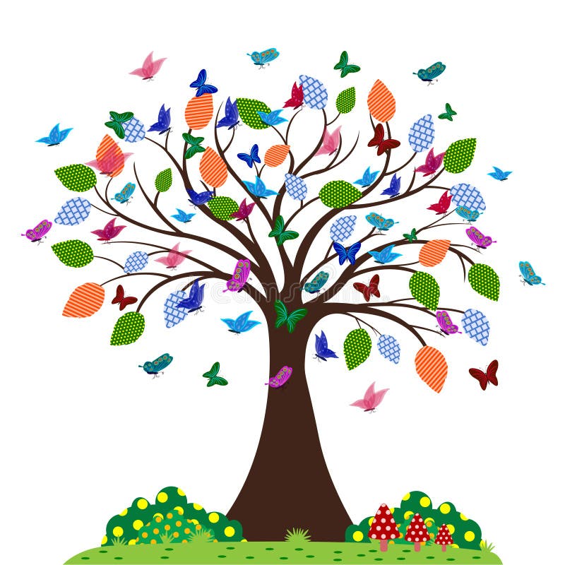 Butterflies Fly Around the Tree Stock Vector - Illustration of happy ...