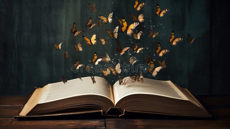 Butterflies Fly Out of the Book. Generative AI Stock Image - Image of ...