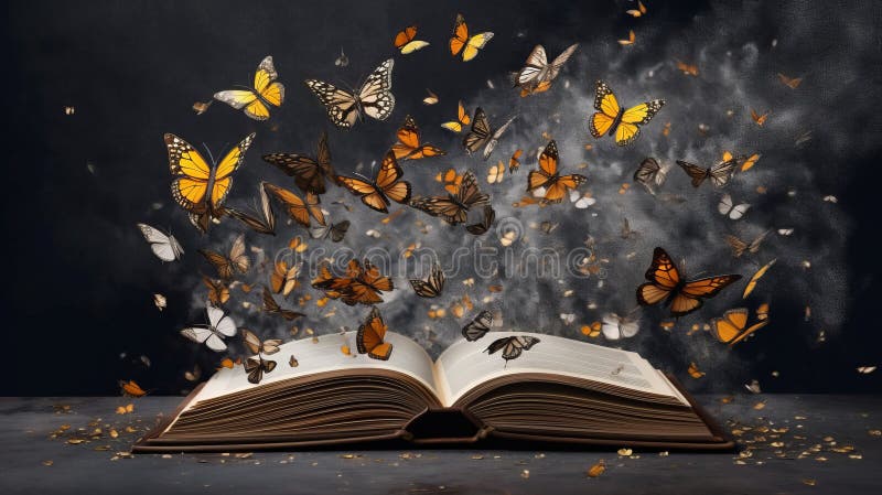 Butterflies Fly Out of the Book. Generative AI Stock Image - Image of ...