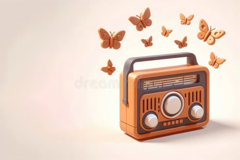Butterflies Flying Around the Radio. Space for Text. Stock Image ...