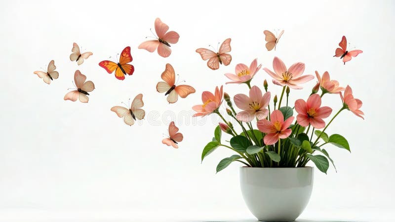 Butterflies are Flying Over the Flower Pot Stock Illustration ...