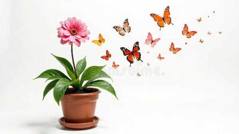 Butterflies are Flying Over the Flower Pot Stock Illustration ...