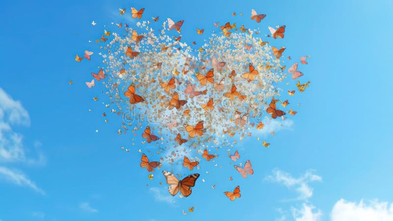 Butterflies Flying in the Sky in Heart Shape Looking Beautiful Stock ...