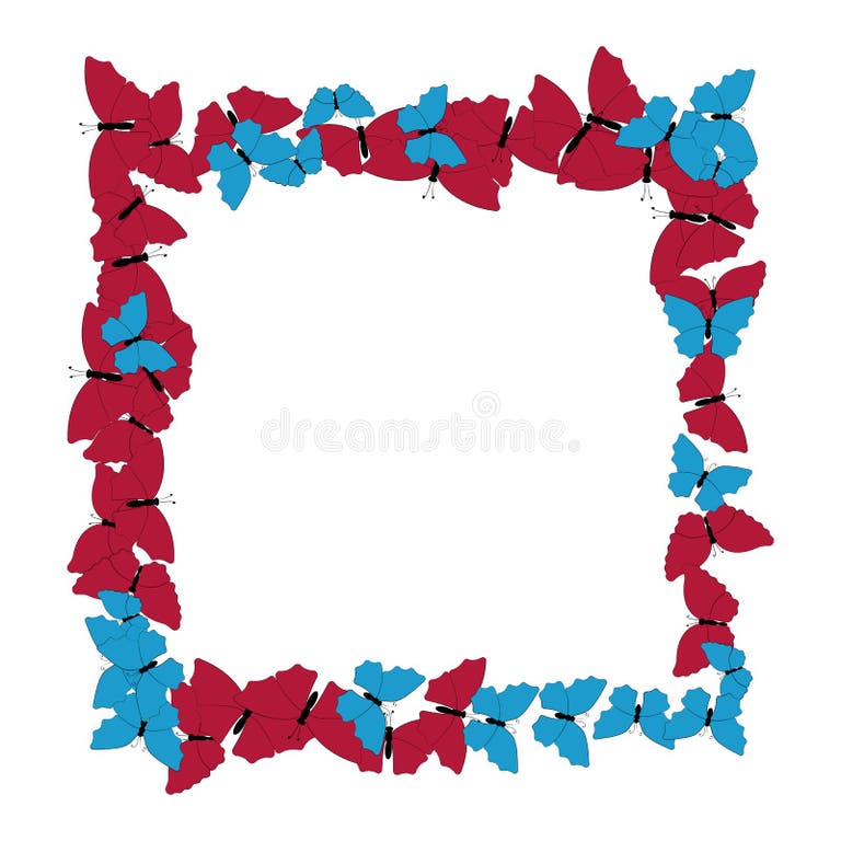 Butterflies Frame. Square Pattern. Border of Butterflies Isolated on ...