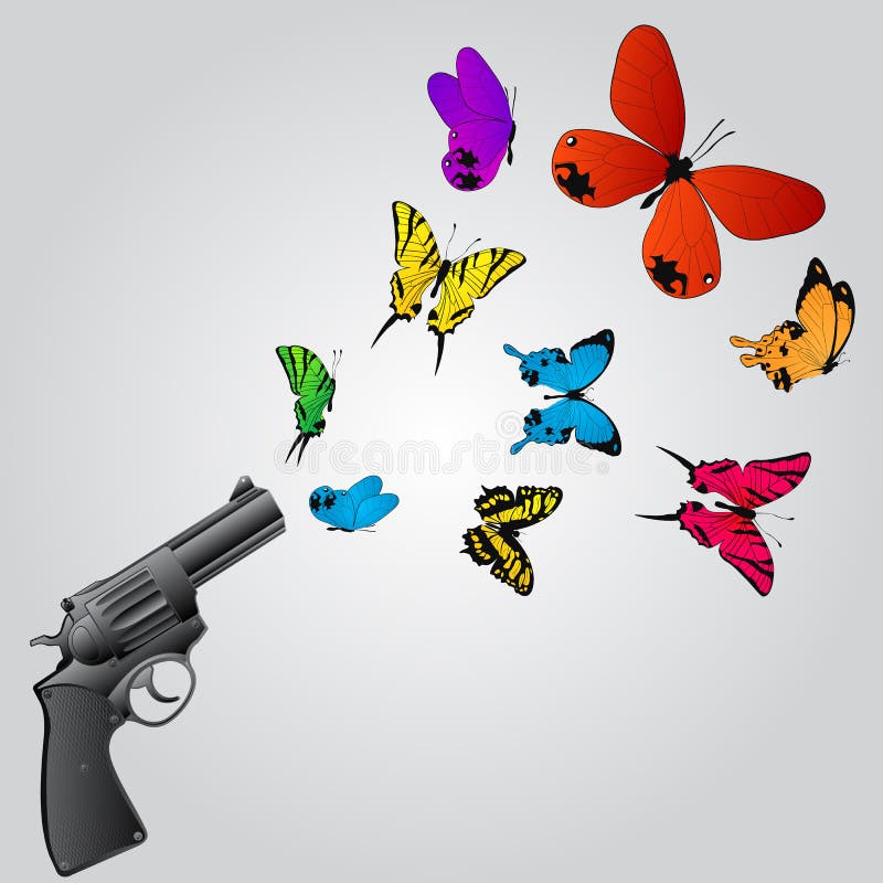 Gun shooting butterflies stock vector. Illustration of education - 11204138
