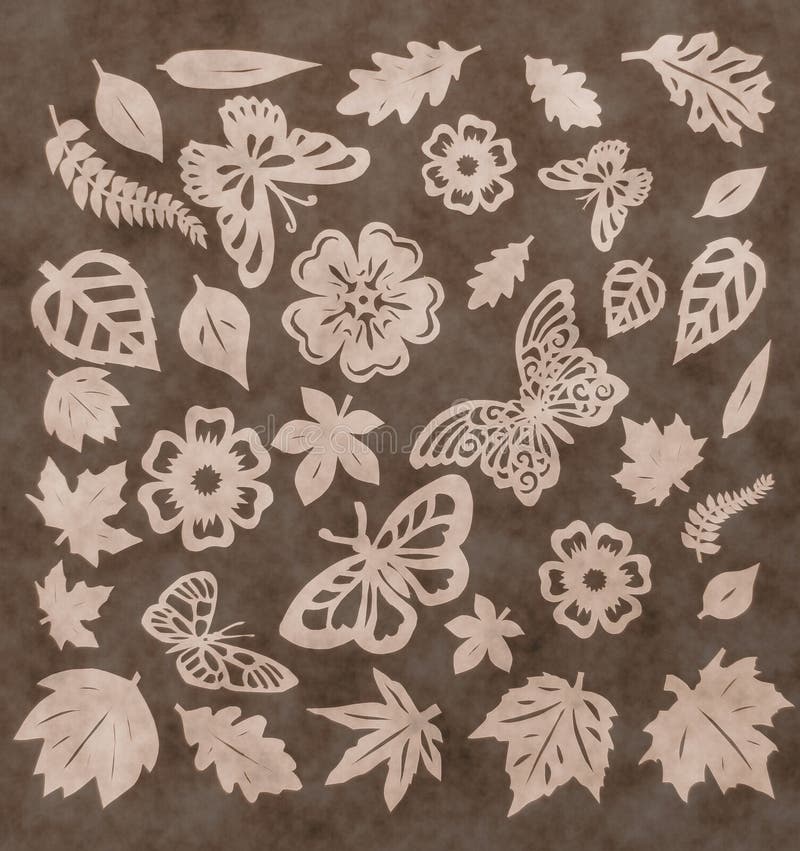 Butterflies, Leaves and Flowers Pattern. Paper Cutting. Stock Image ...