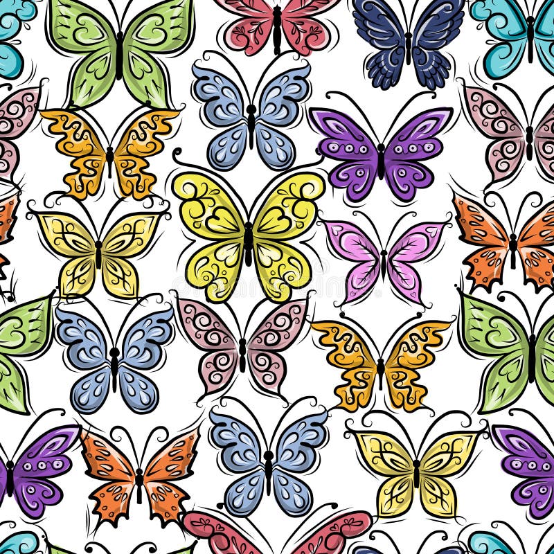 Butterflies Ornate, Seamless Pattern for Your Stock Vector ...