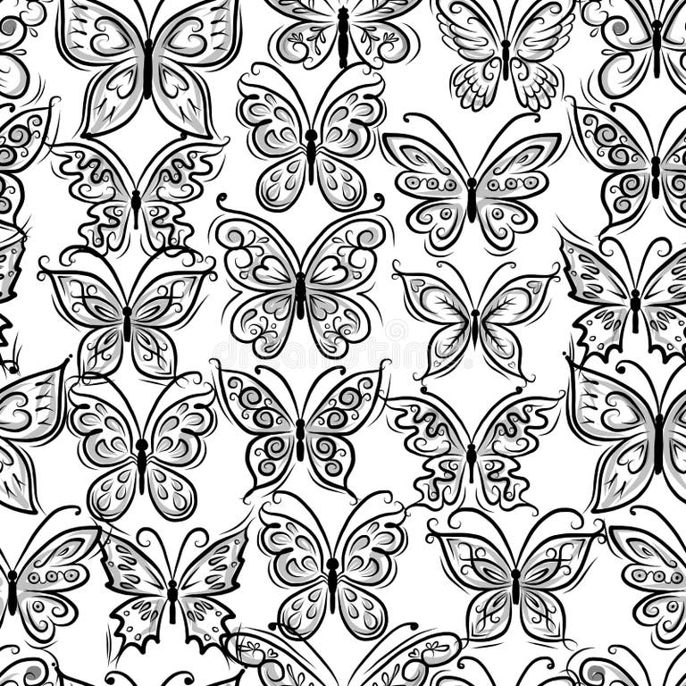 Butterflies Ornate, Seamless Pattern for Your Stock Vector ...