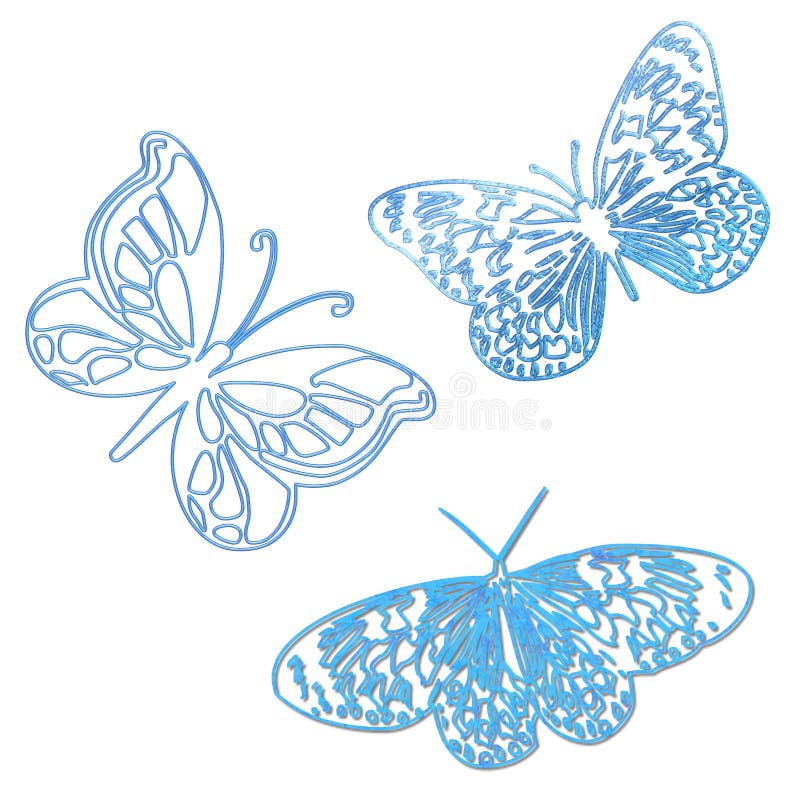 Butterflies outline blue stock illustration. Illustration of animal ...