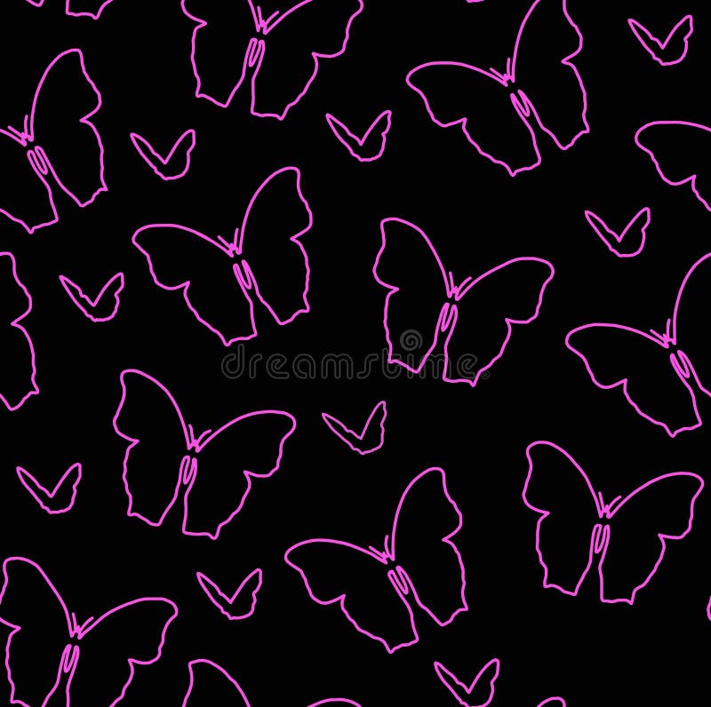 Butterflies Painted with Pink Lines on a Black Background Stock ...