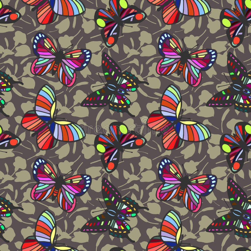 Butterflies Seamless Pattern. Eps10 Vector Illustration. Hand Drawing ...