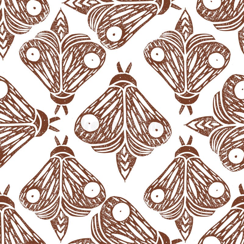 Butterflies. Seamless Pattern. Linocut Handmade Vector Illustration ...