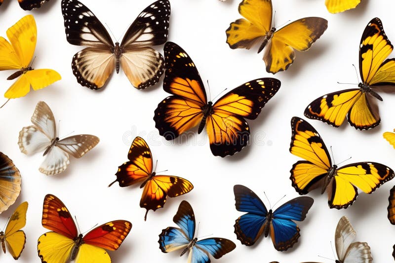 Butterflies Seamless White Background Top Down View Stock Illustration ...