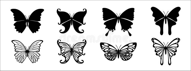 Butterflies Silhouette Set Butterflies Silhouettes Vector Set