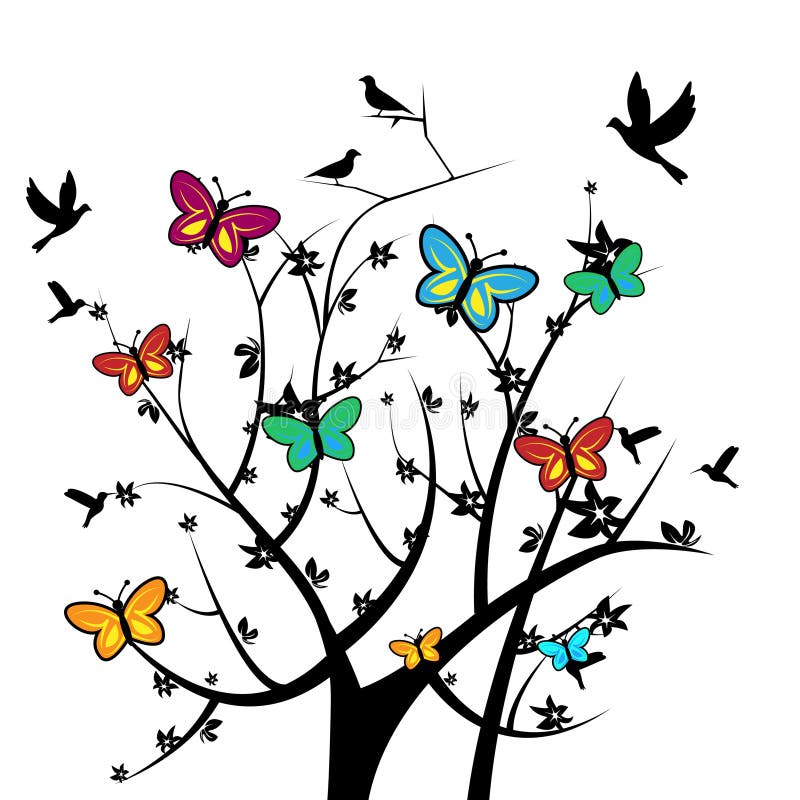 Vector Beautiful Spring Tree, Consisting Of Butterflies Stock Vector ...
