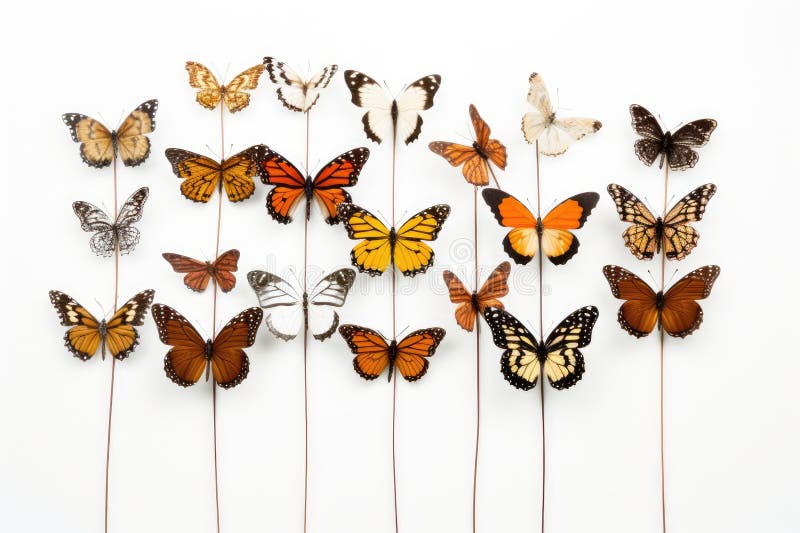 Butterflies on White Background. Different Types of Butterflies, Top ...