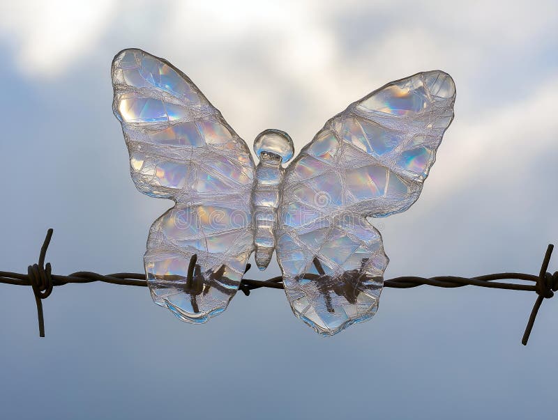 Butterfly on Barbed Wire, Delicate Wings, Bright Light, Reflective ...