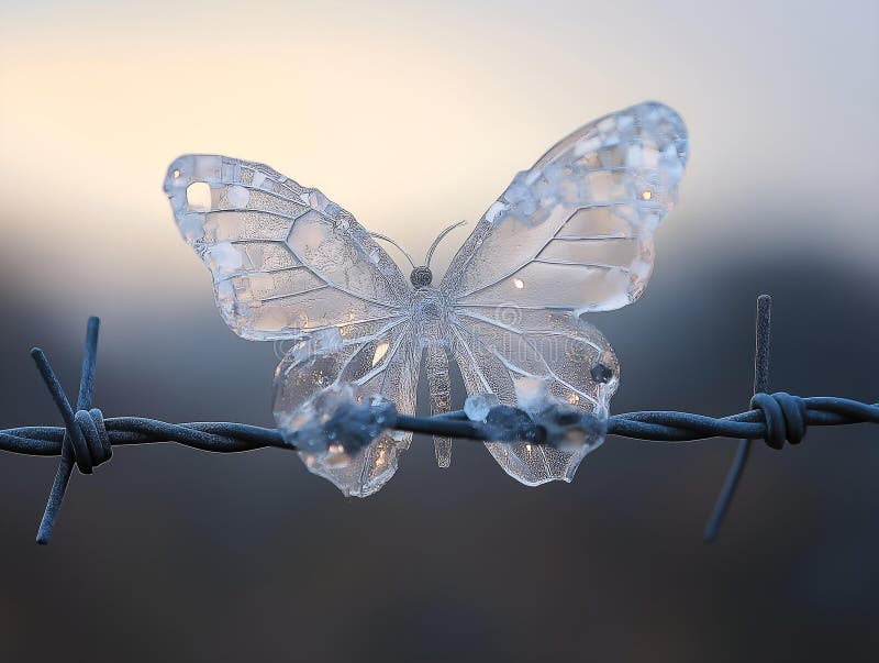 Butterfly on Barbed Wire, Translucent Wings, Light Background, Nature ...