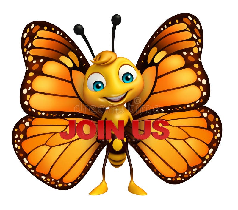 Butterfly Cartoon Character with Join Us Sign Stock Illustration ...