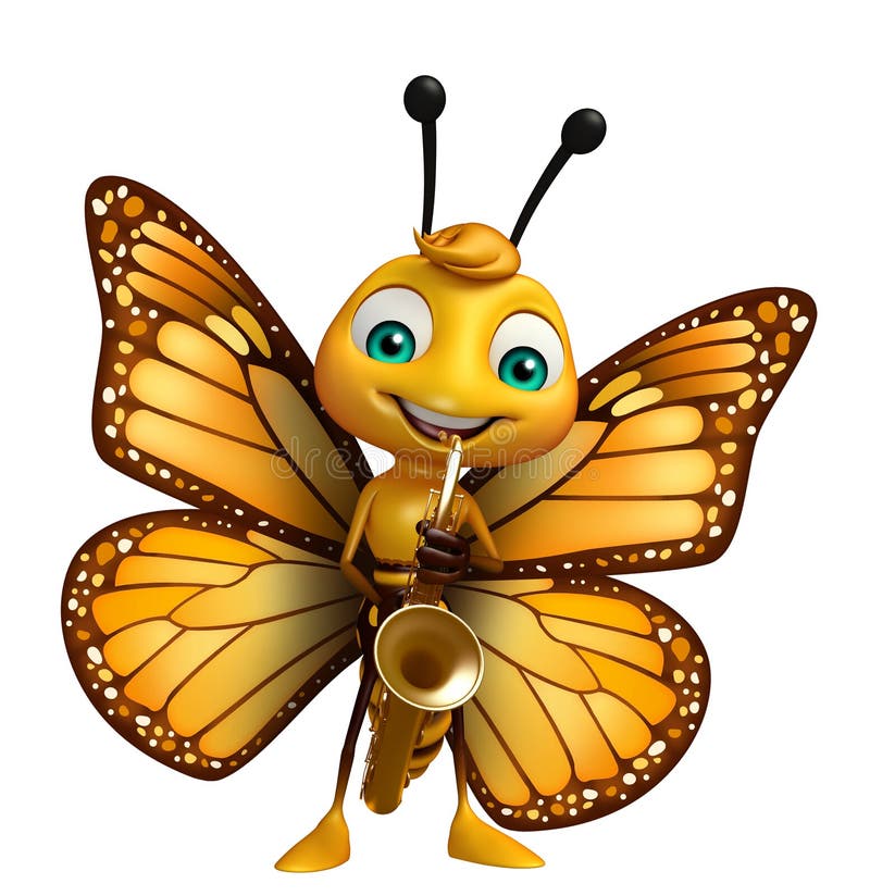 Butterfly Cartoon Character with Saxophone Stock Illustration ...