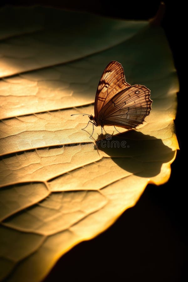 A Butterfly Casting a Shadow on a Sunlit Leaf Stock Photo - Image of ...