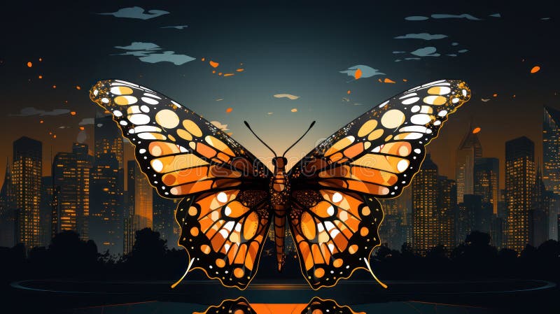 A Butterfly with a City in the Background Stock Illustration ...