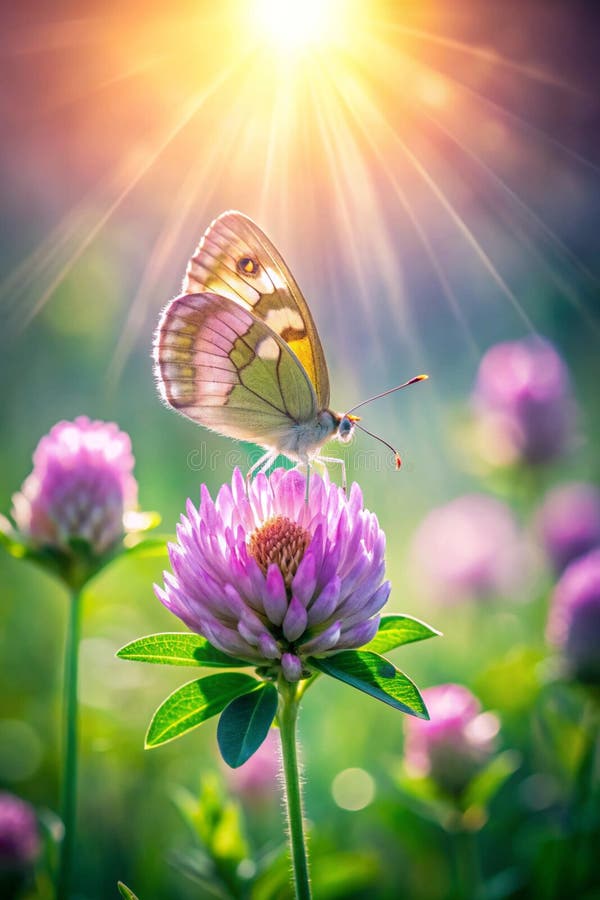 Butterfly on Clover Flower in Spring Stock Illustration - Illustration ...