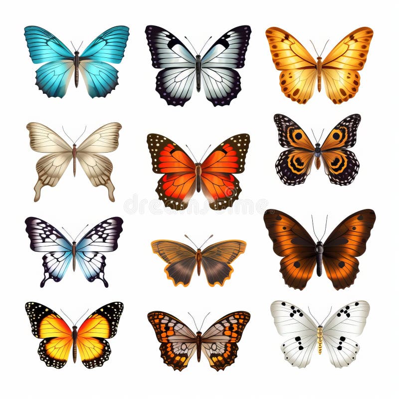 Assorted Butterflies: Hyper-realistic Vector Illustrations in Various ...