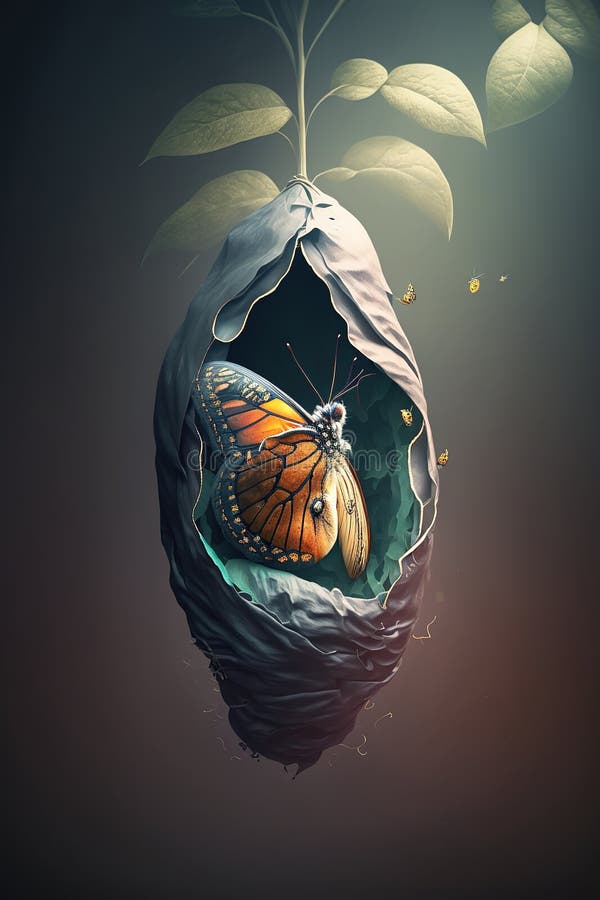 Butterfly Comes from Cocoon. Rebirth Concept Stock Illustration ...