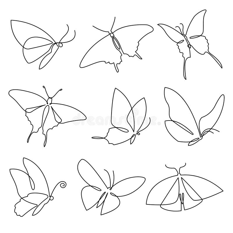 Butterfly Continuous Line Drawing Set Stock Vector - Illustration of ...