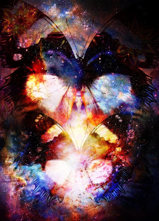 Butterfly in Cosmic Space. Color Cosmic Abstract Background. Stock ...