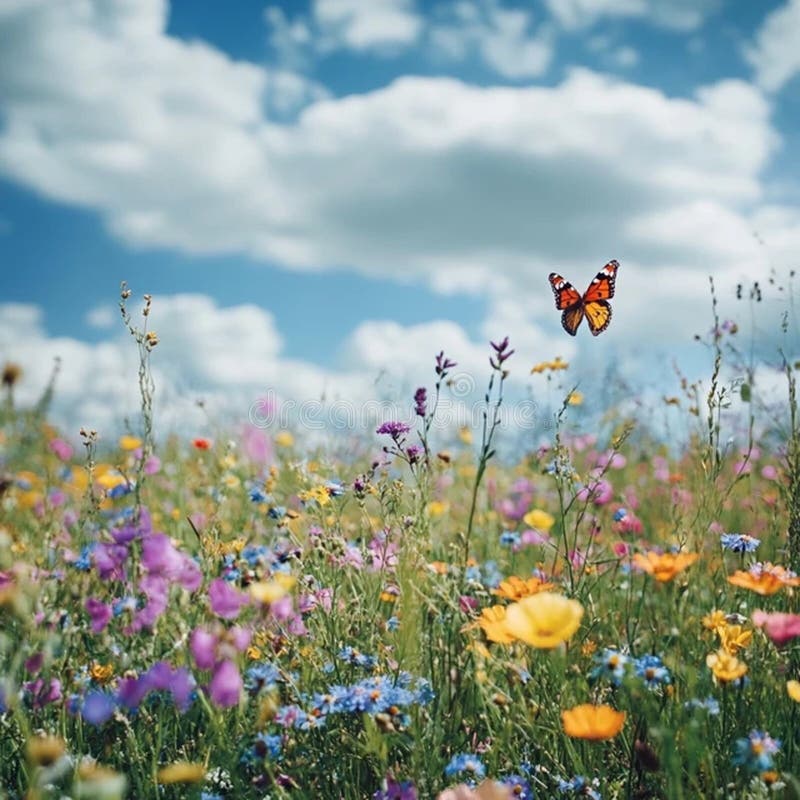 Butterfly on a Field Created by Ai Stock Photo - Image of plain ...