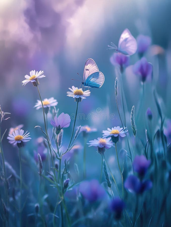 Butterfly in Field of Flowers Stock Photo - Image of insect, idyllic ...