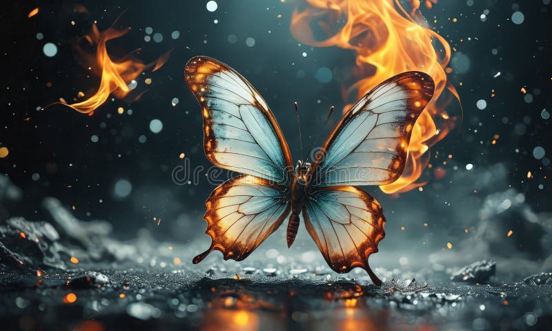 Butterfly with Fire in the Background Stock Illustration - Illustration ...