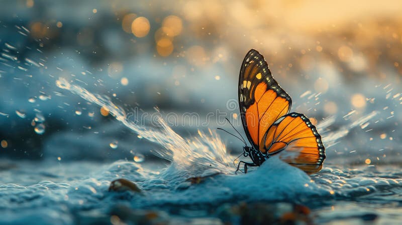 Butterfly Flapping Its Wings Against the Background of the Sea Stock ...