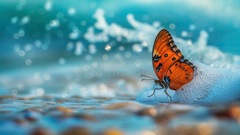 Butterfly Flapping Its Wings Against the Background of the Sea Stock ...
