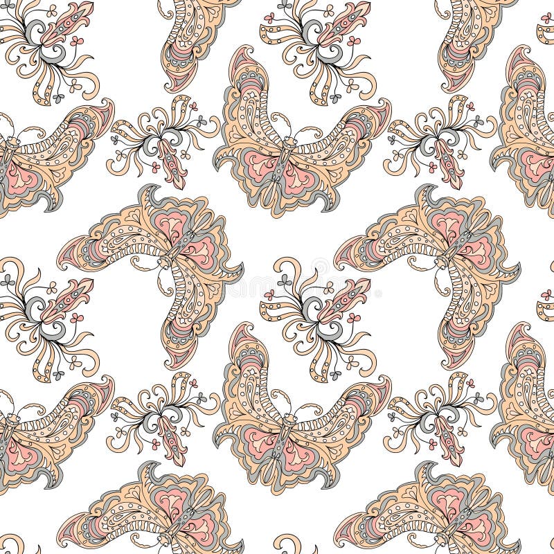 Butterfly Floral Decorative Victorian Seamless Pattern Stock ...