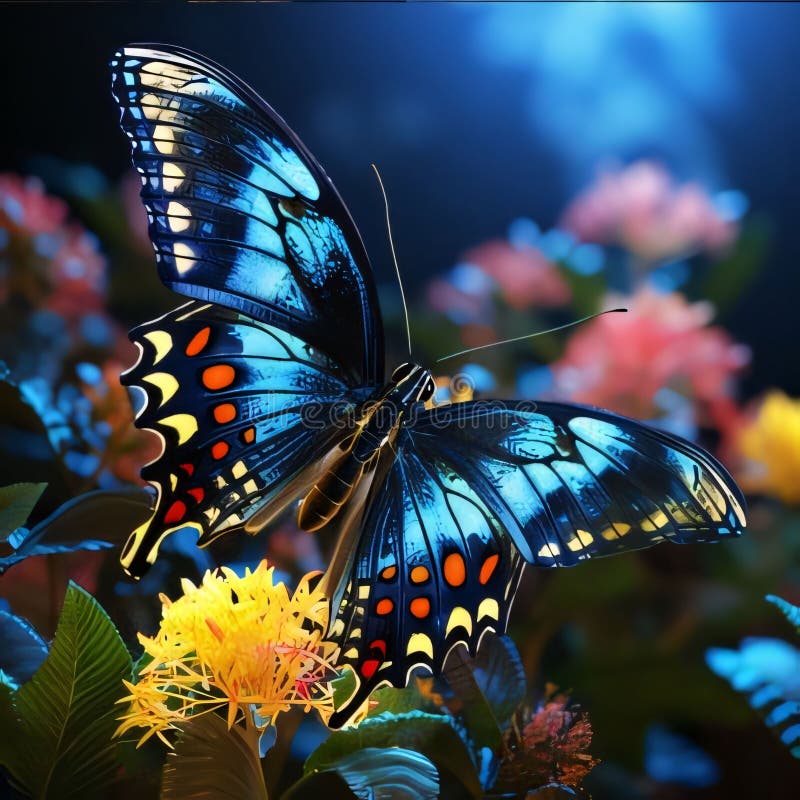 Butterfly on a Flower. Blue Butterfly on a Flower Stock Illustration ...