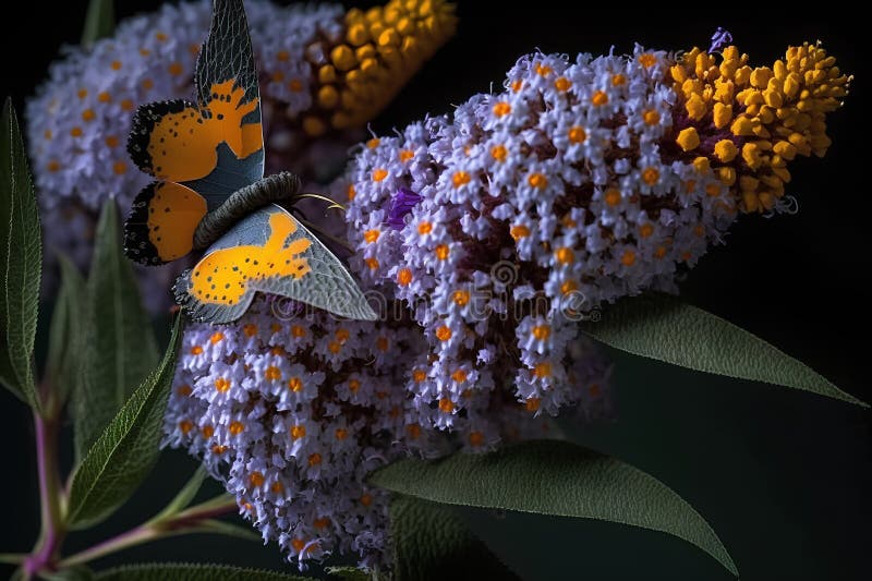 Butterfly on a Flower Bud of Buddleja Davidii Stock Illustration ...