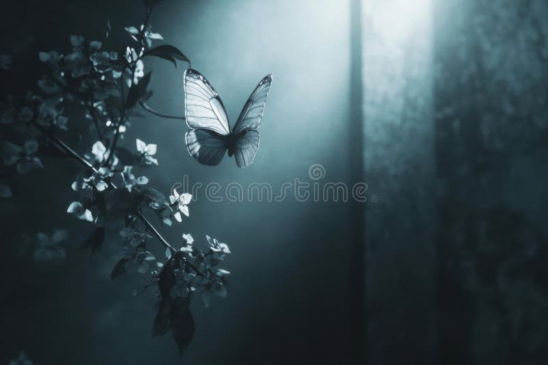 Butterfly and Flowers in Dim Light Fly with Calm Concept Theme and ...