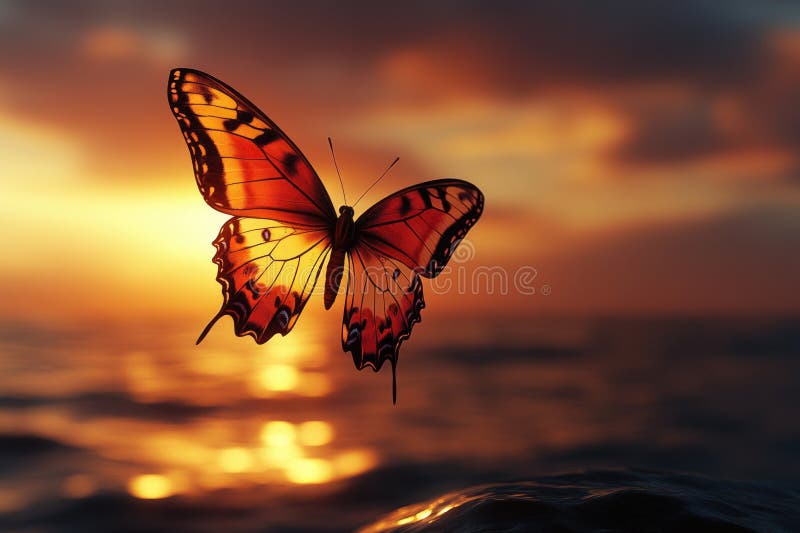 A Butterfly Flying Above the Surface of the Water Stock Image - Image ...